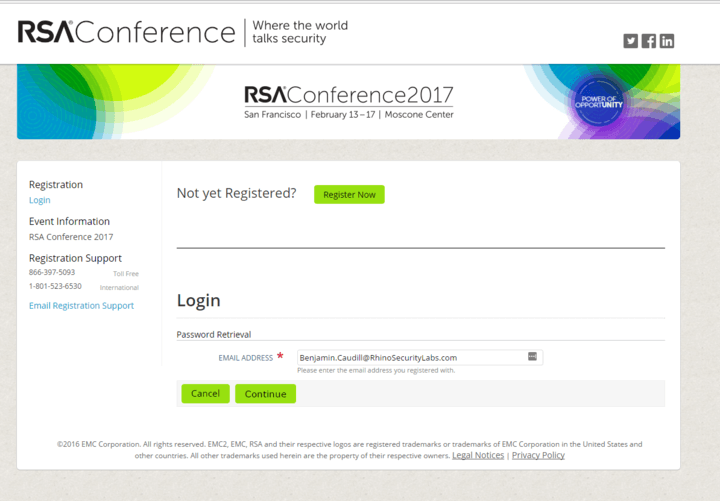 Username Enumeration on RSA 2017 - Rhino Security Labs